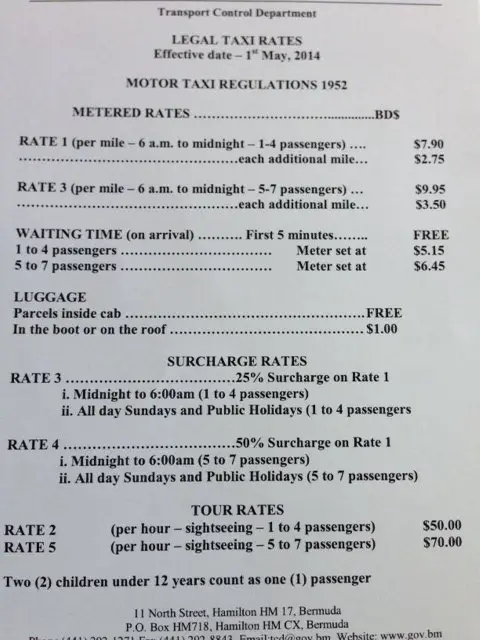 Bermuda Taxi Service & Fares
